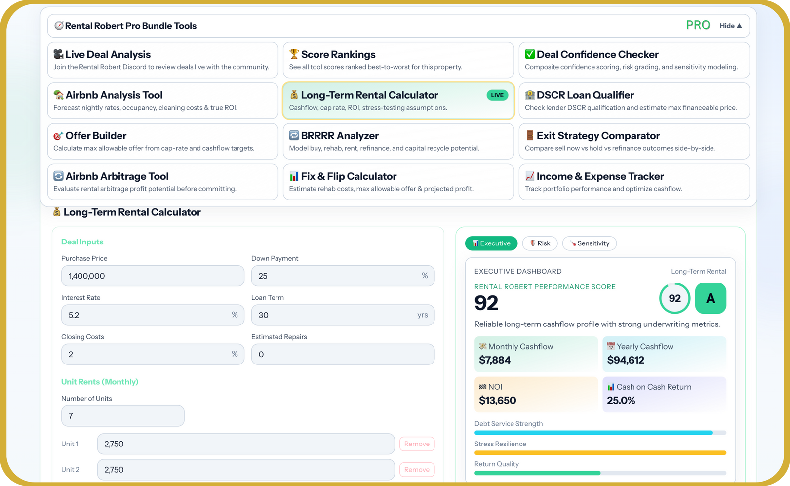 Rental Robert Pro Bundle – All Tools + Live Deal Analysis + Investor C